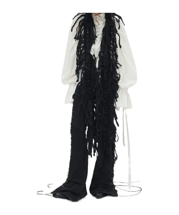 ANN DEMEULEMEESTER Distressed Denim Bootcut Jeans With Patchwork And Side Lace-up Detail