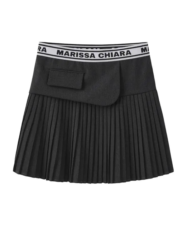 Marissa Chiara Pleated Skirt With Logo Waistband - Black