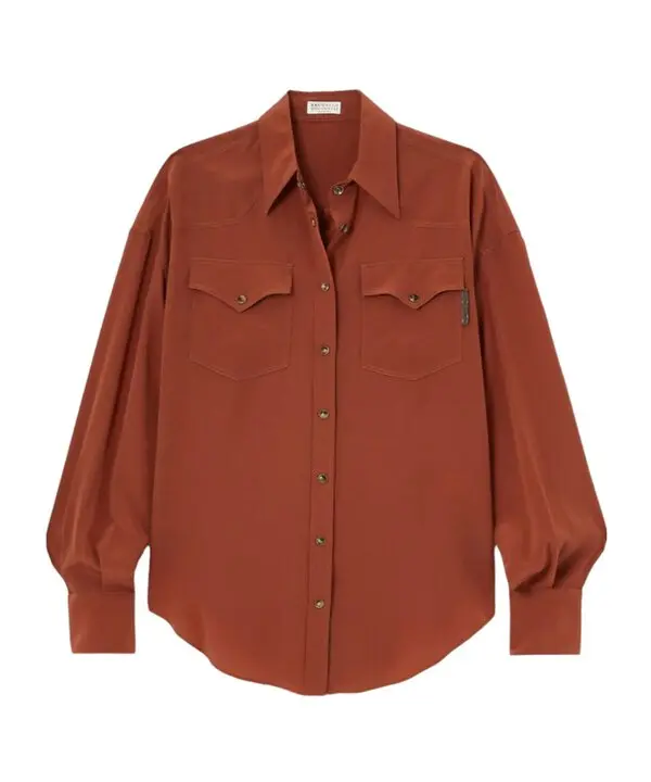 Brunello Cucinelli Long-sleeve Silk Blouse