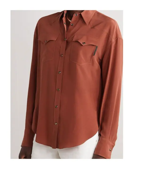 Brunello Cucinelli Long-sleeve Silk Blouse