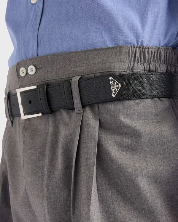 Prada Triangle-logo Leather Belt - Black