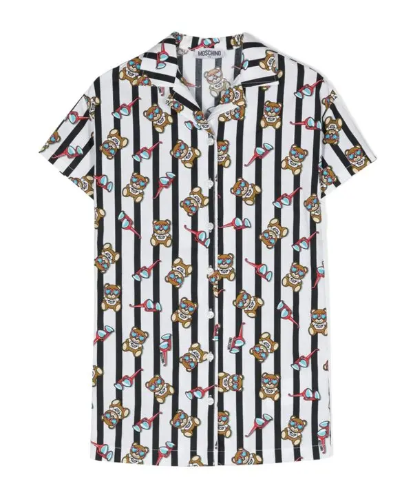 Moschino Teddy Bear-print Striped Shirt Dress - White