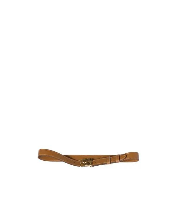 Miu Miu Logo Buckle Leather Belt - Caramel Color
