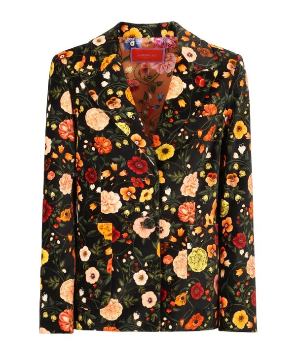La DoubleJ Single Breasted Floral Jacket - Black