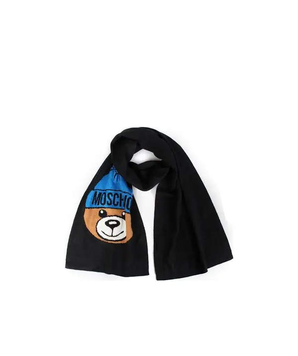 Moschino Inlaid Knitted Scarf With Toy Logo - Black