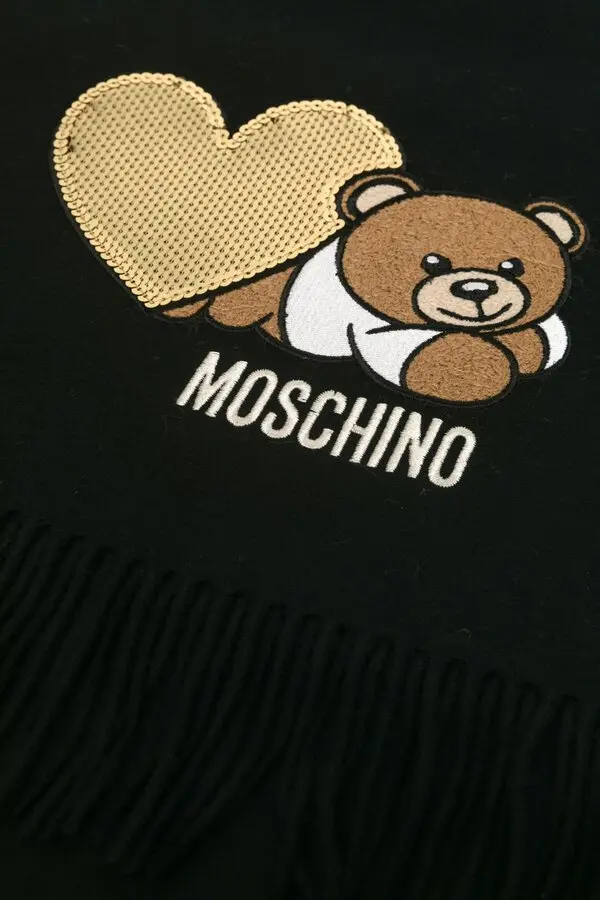 Moschino Teddy Bear-embroidered Scarf - Black