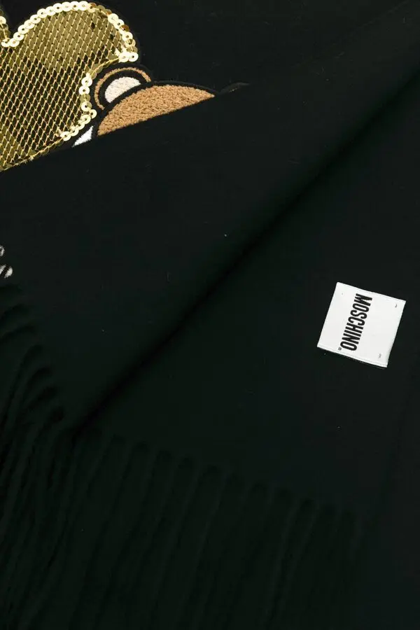 Moschino Teddy Bear-embroidered Scarf - Black