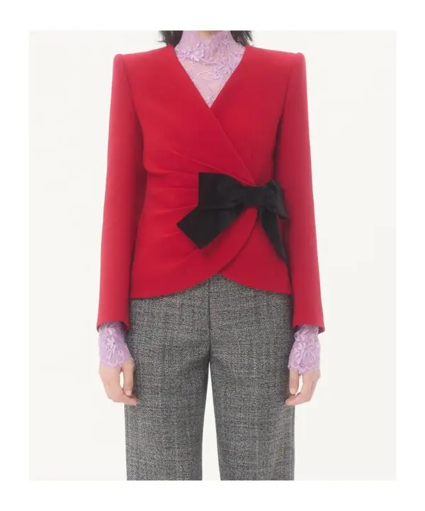 Valentino Garavani Wool Crepe Jacket With Contrasting Bow Detail