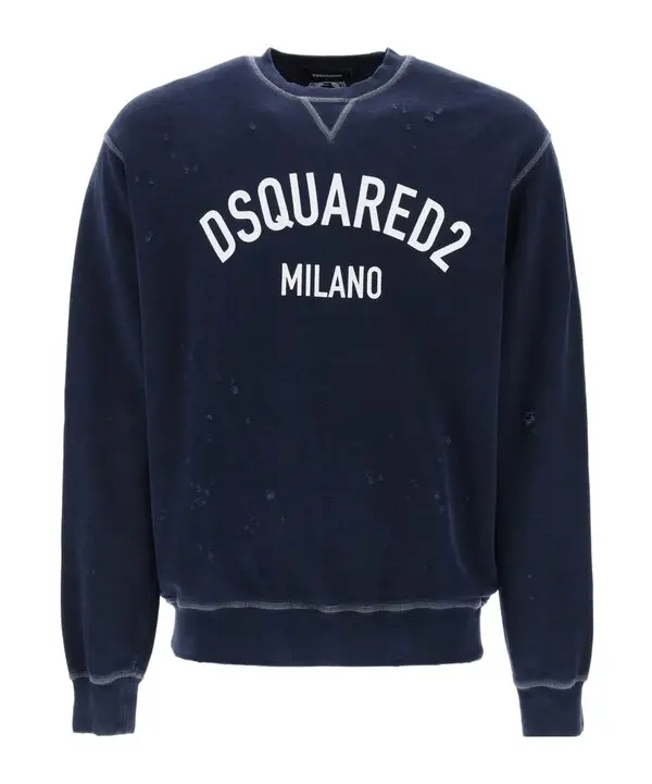 Dsquared2 Logo Print Distressed Crewneck Sweatshirt - Black
