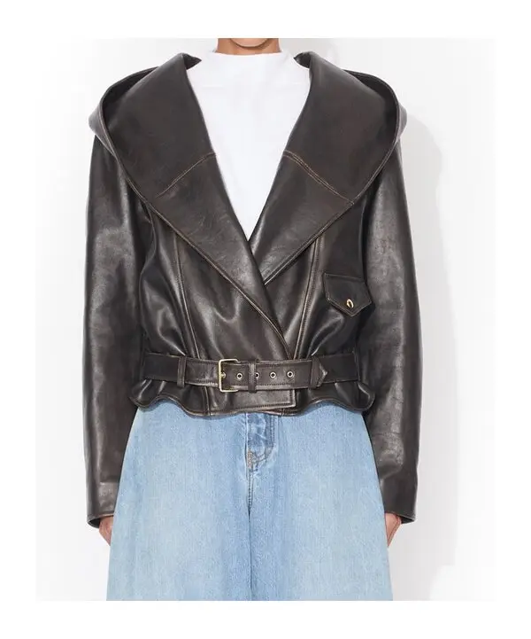 Alaïa Hooded Leather Biker Jacket - Black