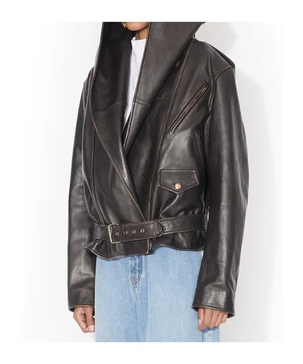 Alaïa Hooded Leather Biker Jacket - Black