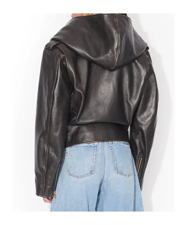 Alaïa Hooded Leather Biker Jacket - Black