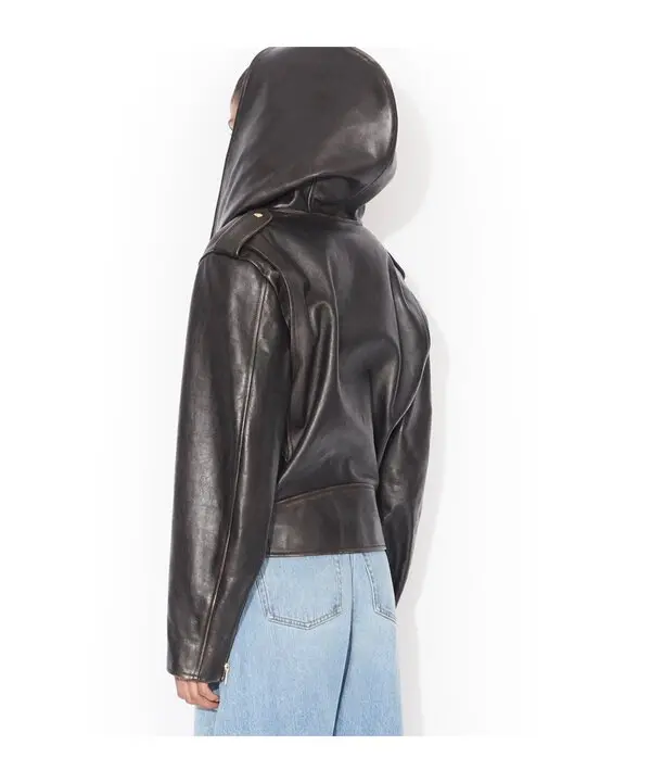 Alaïa Hooded Leather Biker Jacket - Black