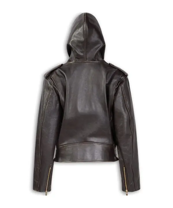 Alaïa Hooded Leather Biker Jacket - Black