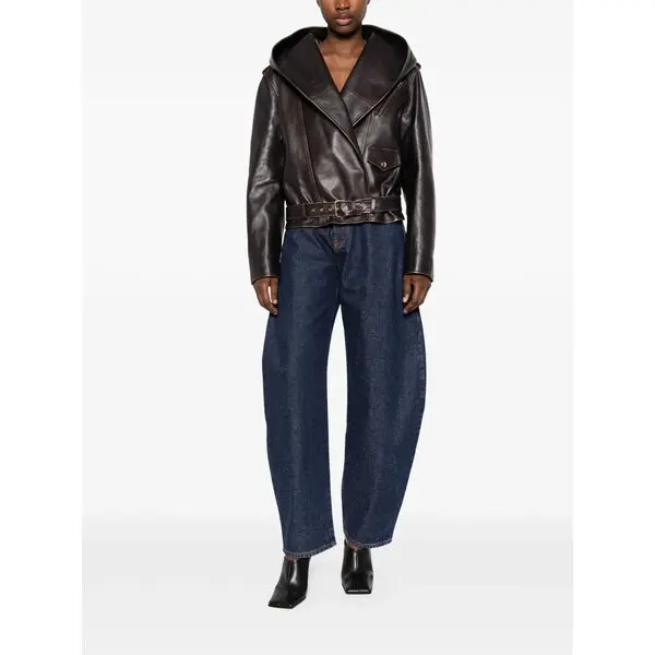 Alaïa Hooded Leather Biker Jacket - Black