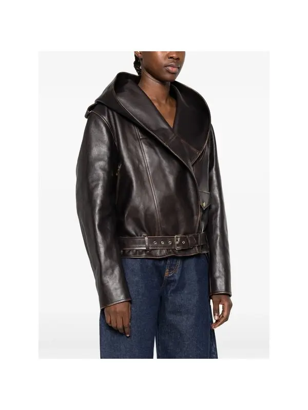 Alaïa Hooded Leather Biker Jacket - Black