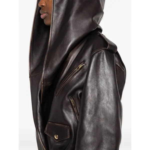 Alaïa Hooded Leather Biker Jacket - Black
