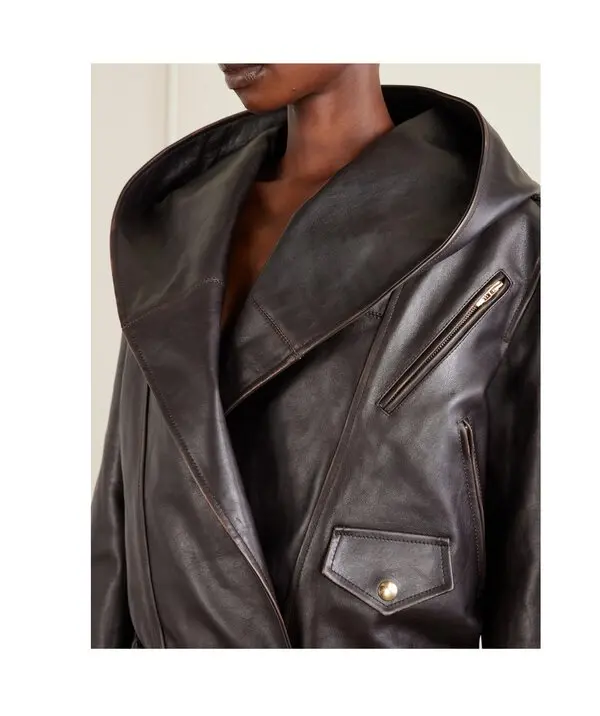 Alaïa Hooded Leather Biker Jacket - Black