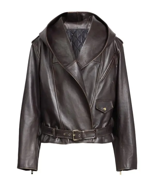 Alaïa Hooded Leather Biker Jacket - No