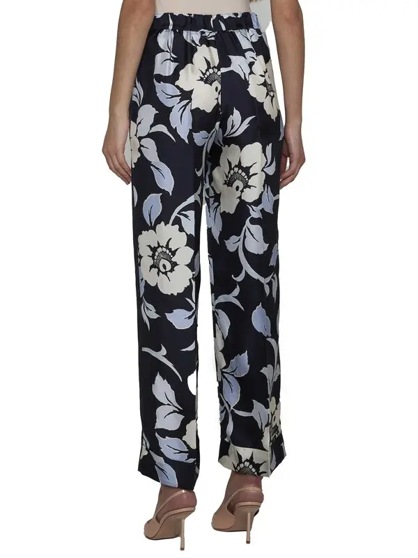 P.a.r.o.s.h Wide-leg Silk Trousers With Floral Print - Black