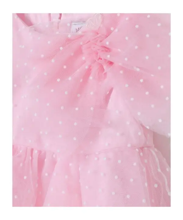 Monnalisa Polka Dot Tulle Dress With Bow Detail