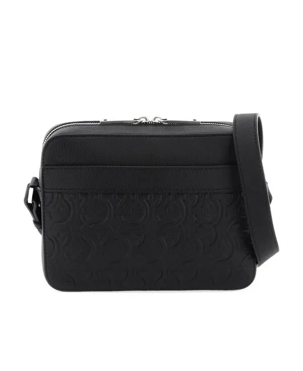 FERRAGAMO Logo Zipper Shoulder Bag - Black