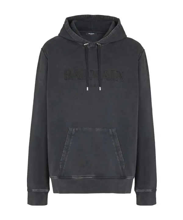 Balmain Vintage Logo Embroidered Hoodie - Grey