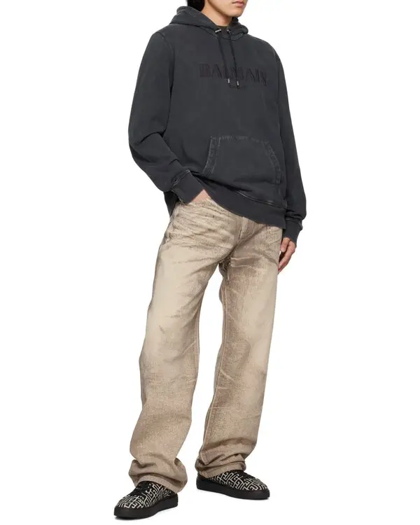 Balmain Vintage Logo Embroidered Hoodie - Grey