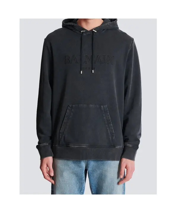 Balmain Vintage Logo Embroidered Hoodie - Grey