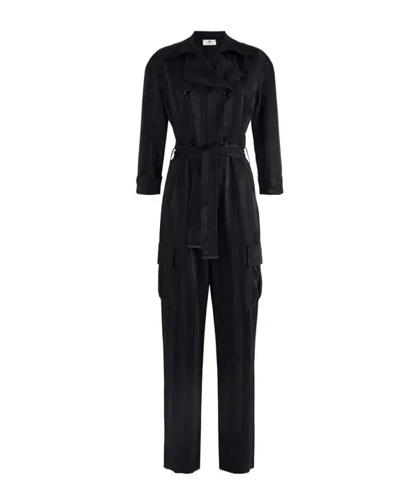 Elisabetta Franchi Jacquard Striped Belted Jumpsuit - Black