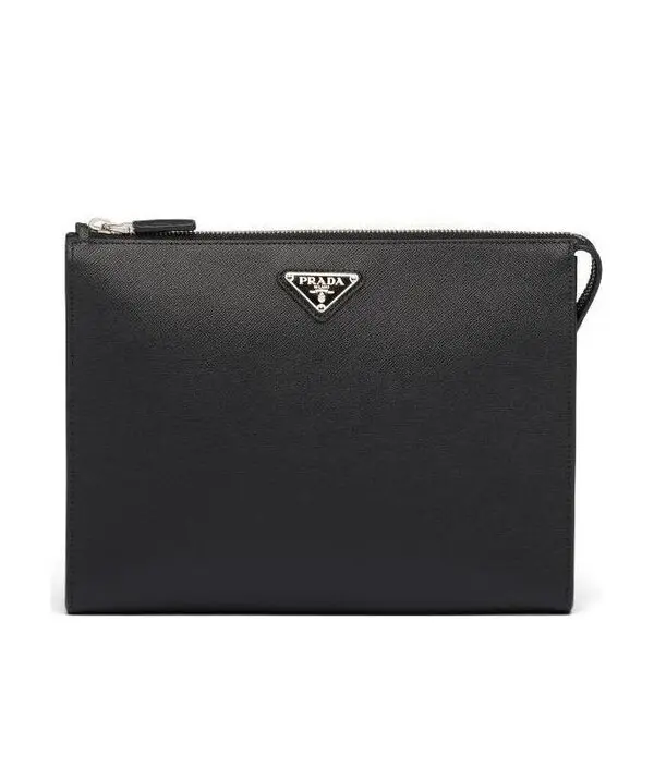 Prada Logo Plaque Pouch - Black