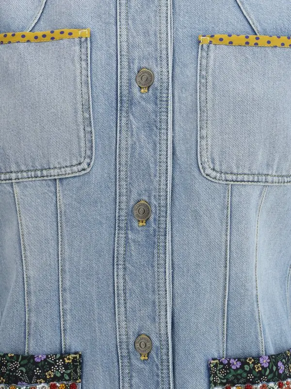 Valentino Garavani Long-sleeved Denim Jacket With Stand Collar