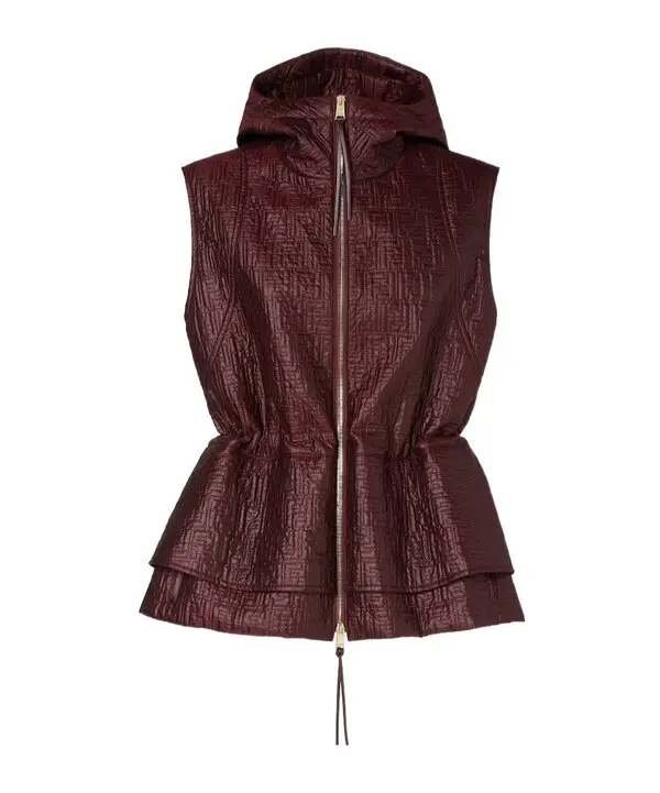 Fendi Quilted Hooded Vest With Ruffled Hips