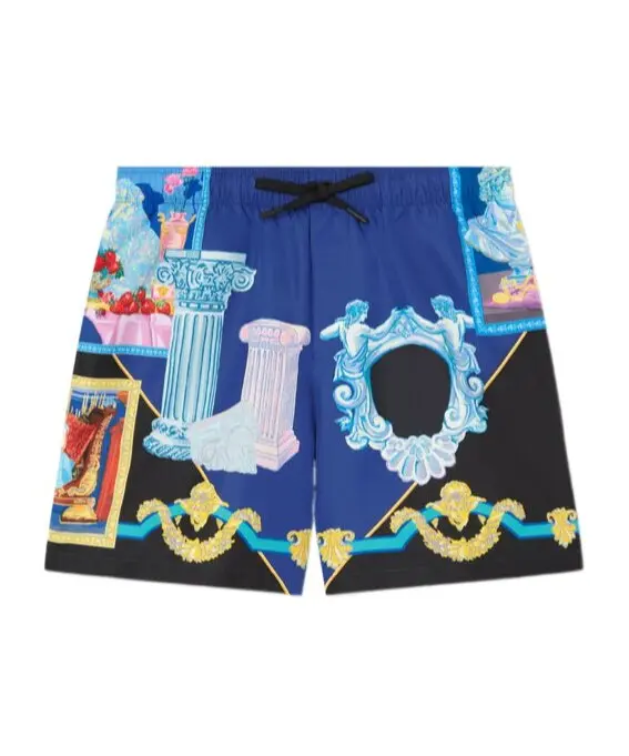 Versace Graphic Print Swim Shorts - Blue