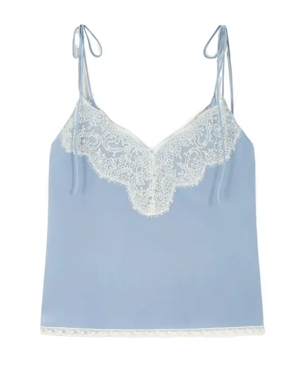 Valentino Garavani Lace Trim V-neck Top - Blue