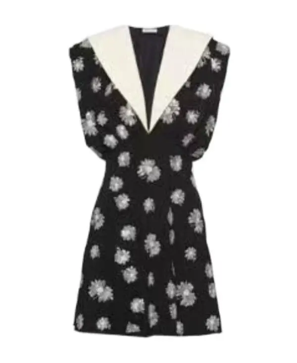 Miu Miu Short-sleeved Embroidered Sablé Dress - Black
