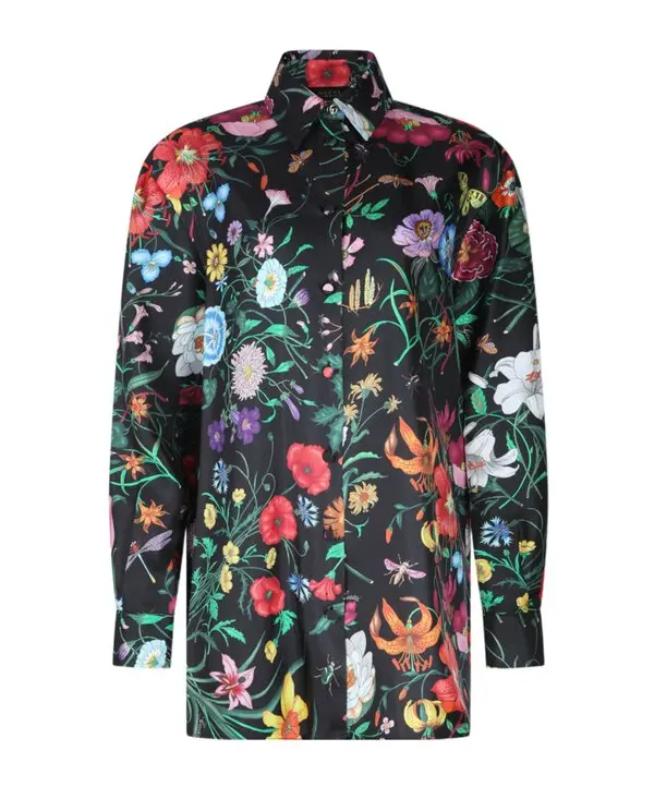 Gucci Long-sleeve Twill Shirt With Flora Print - Multi-color