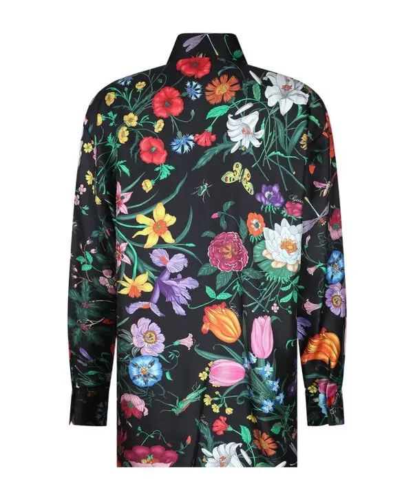 Gucci Long-sleeve Twill Shirt With Flora Print - Multi-color