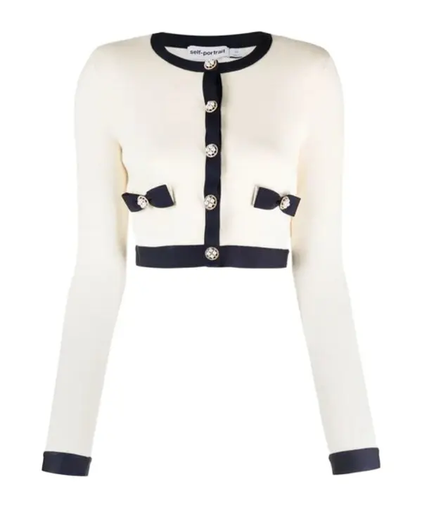 SELF-PORTRAIT Cropped Cardigan With Bow Embellishments - Cream