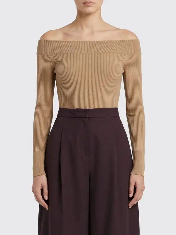 Alaïa Off-shoulder Ribbed Bodysuit - Beige