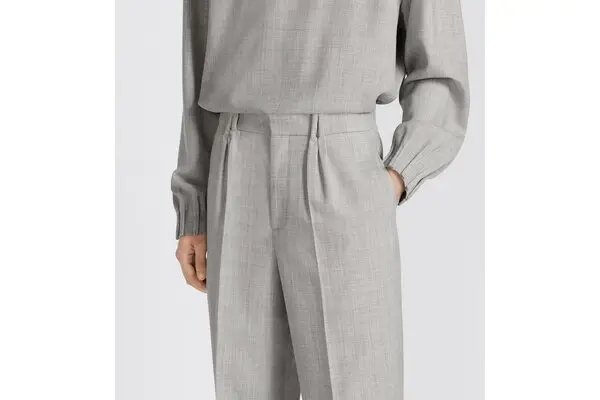 Dior Straight Leg Pleated Trousers - Gray