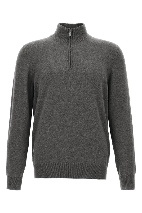 Brunello Cucinelli Funnel-neck Knitted Polo Shirt - Black