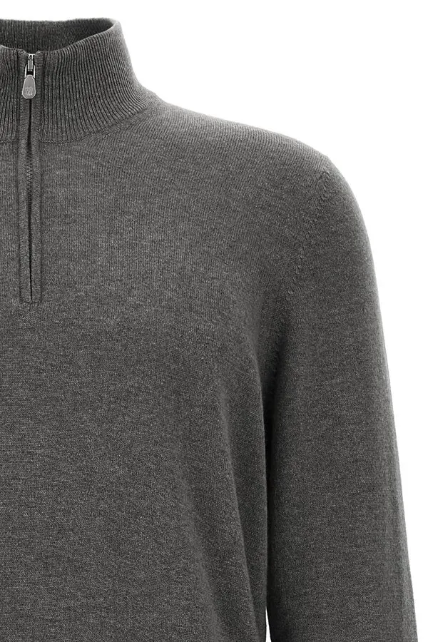 Brunello Cucinelli Funnel-neck Knitted Polo Shirt - Black