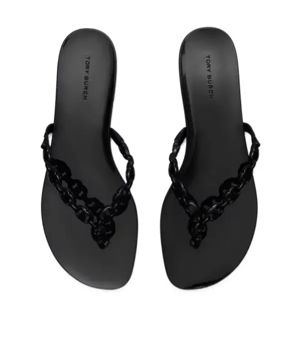 Tory Burch Chain Thong Flat Sandals - Black
