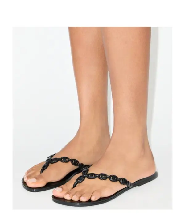 Tory Burch Chain Thong Flat Sandals - Black