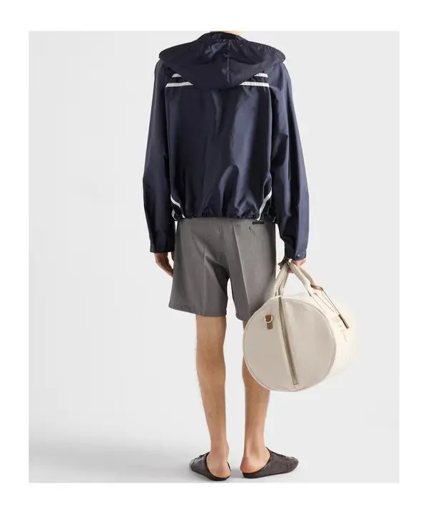 Prada Re-nylon Zip-up Hooded Jacket With Printed Logo