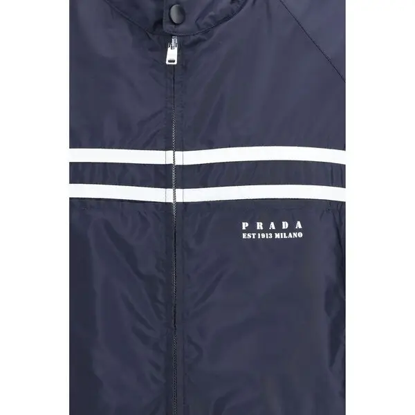 Prada Re-nylon Zip-up Hooded Jacket With Printed Logo