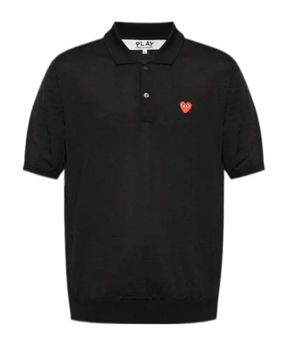 Play Comme Des Garcon Heart-patch Wool Polo Shirt