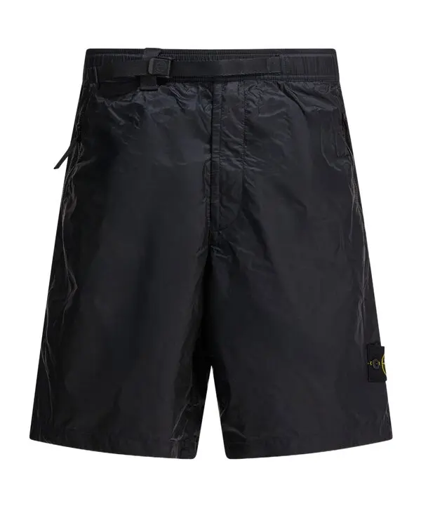 Stone Island Logo Patch Belted Shorts - Blue