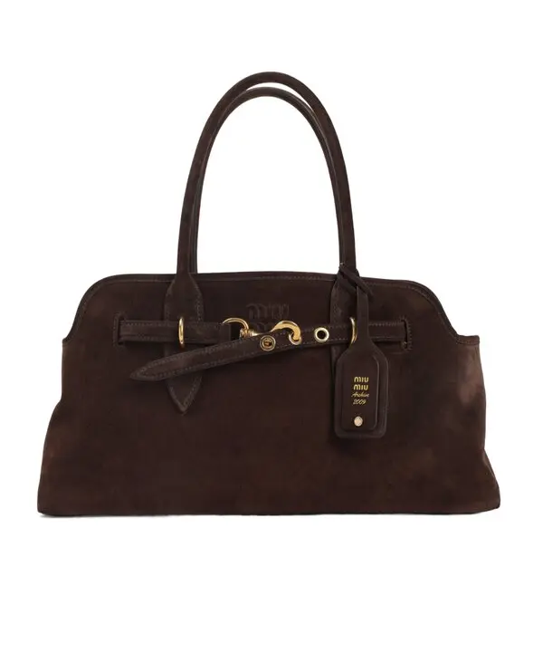 Miu Miu Suede Tote Bag With Buckle Detail - Black